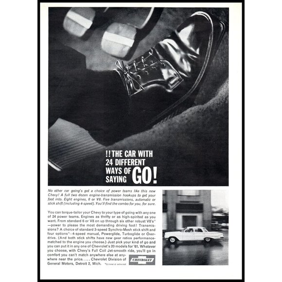 chevrolet | Art | 961 Chevy 24 Ways Of Saying Go Vintage Print Ad Mans ...